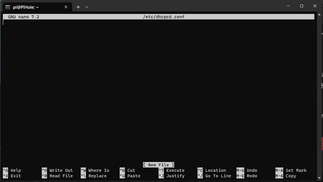 Newbie help: sudo nano -w /etc/dhcpcd.conf command coming up with blank screen while trying to ...