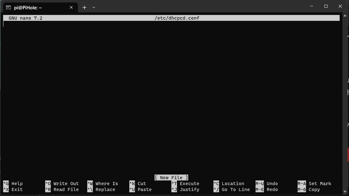 Newbie help: sudo nano -w /etc/dhcpcd.conf command coming up with blank screen while trying to ...