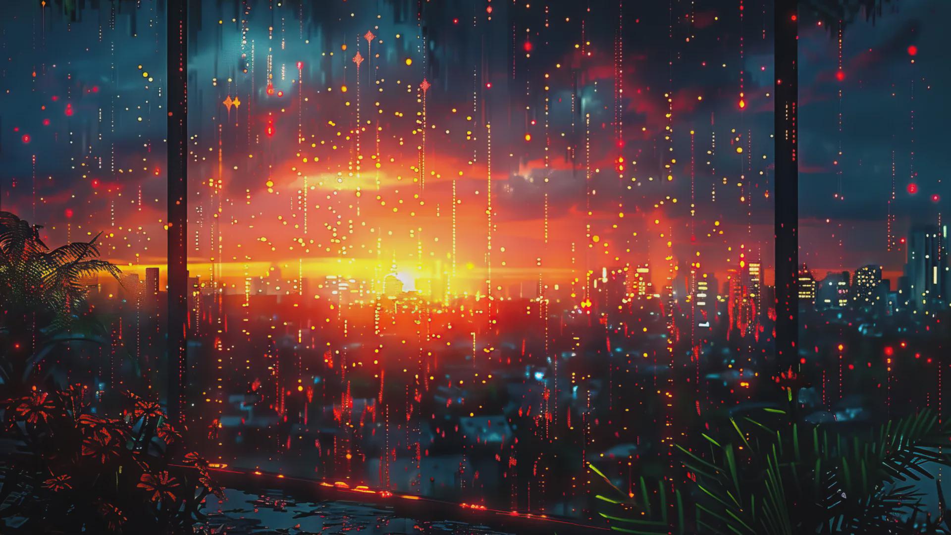 Wet Window Evening City View AI [1920x1080] | Scrolller