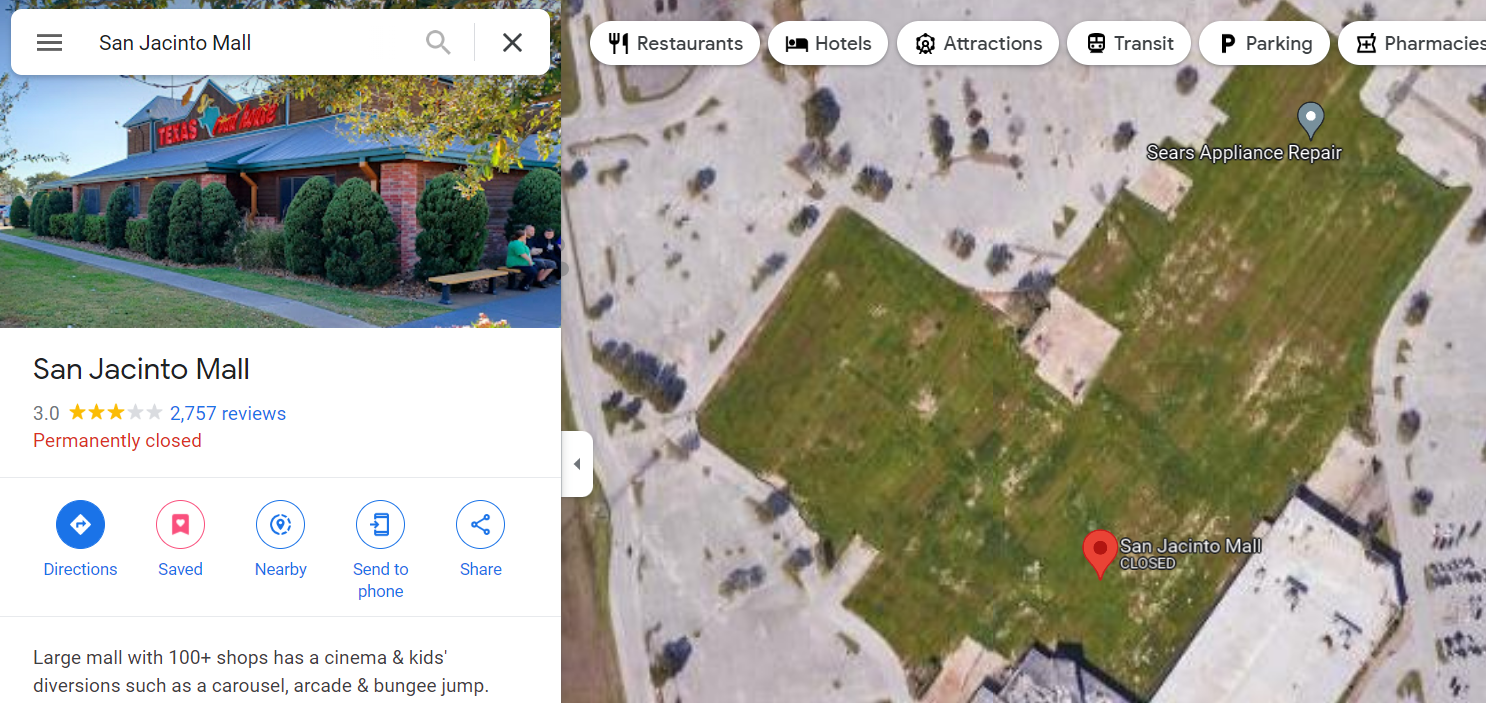 San Jacinto Mall in Baytown, TX Permanently closed and turned into grass. | Scrolller