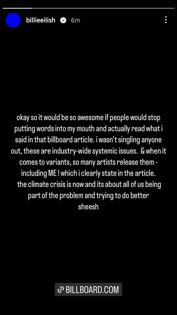 about her statement to Billboard (IG story) | Scrolller