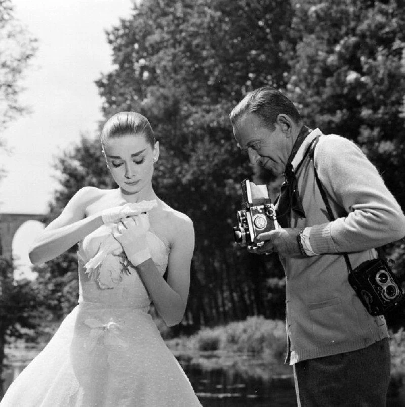 Audrey Hepburn and Fred Astaire photographed by Willy Rizzo during the filming of Funny Face ...