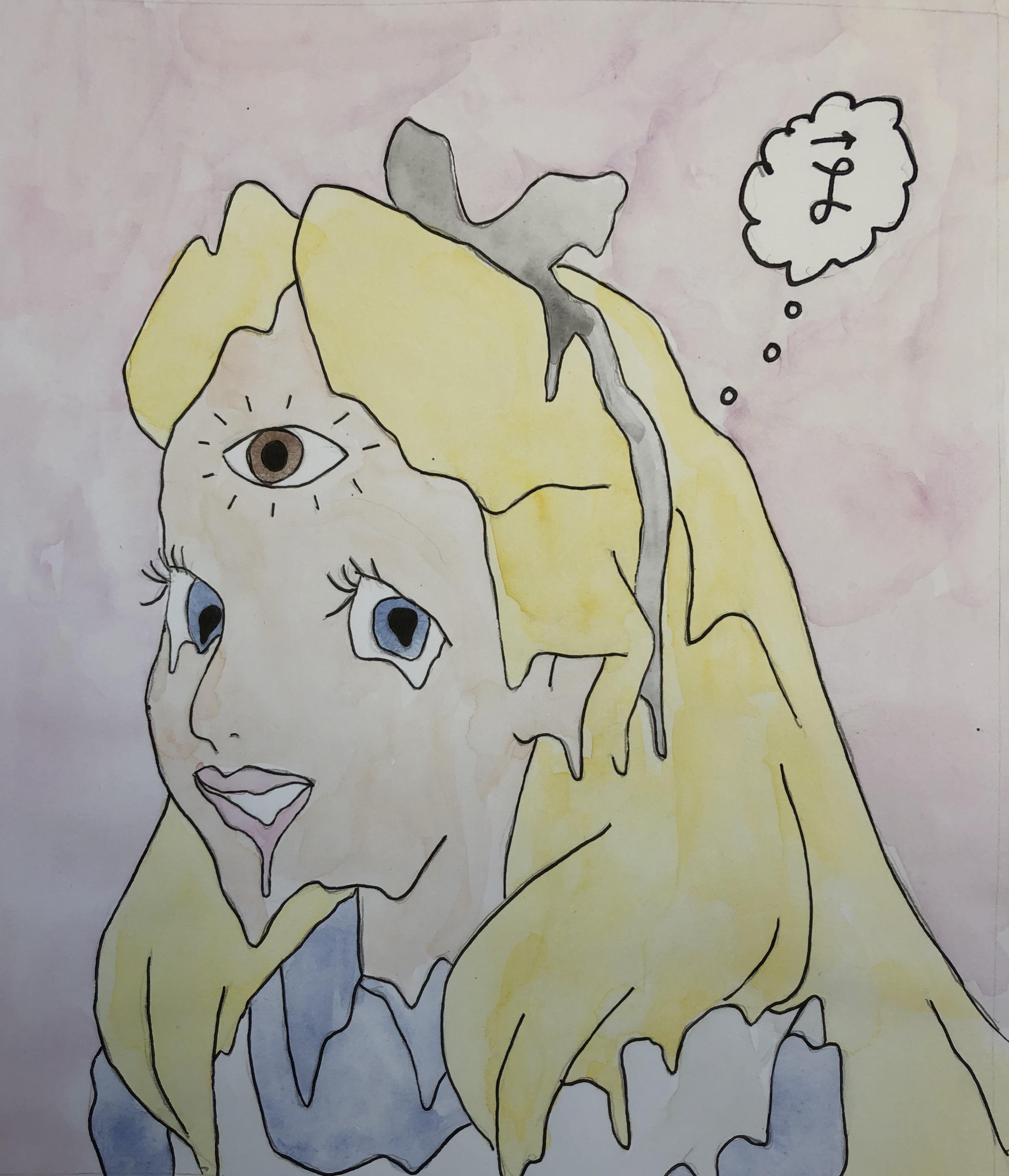 Alice on LSD, me, watercolor and ink, 2022 | Scrolller