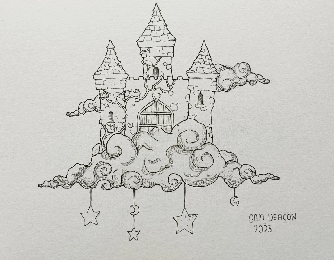 Floating castle, Sam Deacon, ink, 2023 | Scrolller