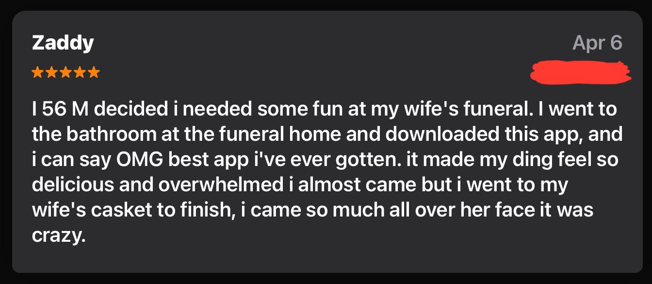 Review about jerking off at your wife's funeral | Scrolller