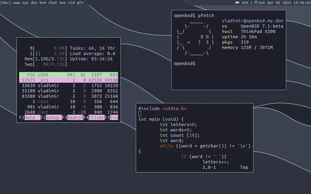 [XMonad] A basic, catppuccin themed, OpenBSD rice. Functional, Beautiful, Secure by Design ...