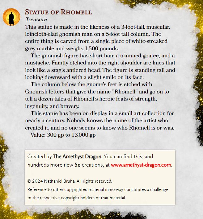 [OC] Statue of Rhomell - a Treasure Tuesday creation ready for PCs to encounter - by The ...