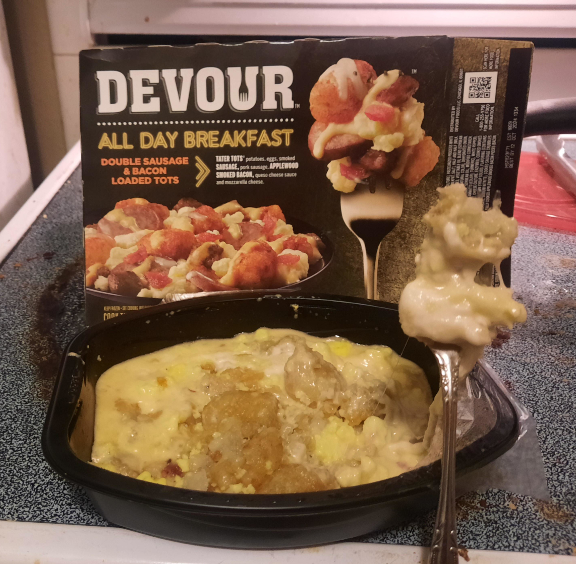 Devour Double Sausage & Bacon Loaded Tots (AKA Spoogy Eggs...) | Scrolller