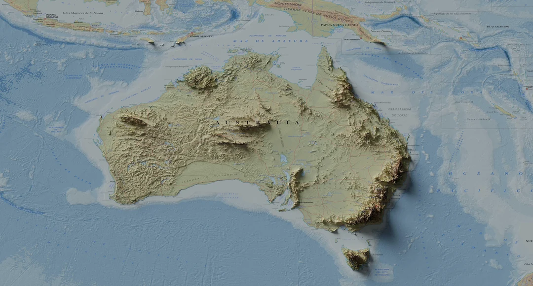 Australia shaded relief map | Scrolller