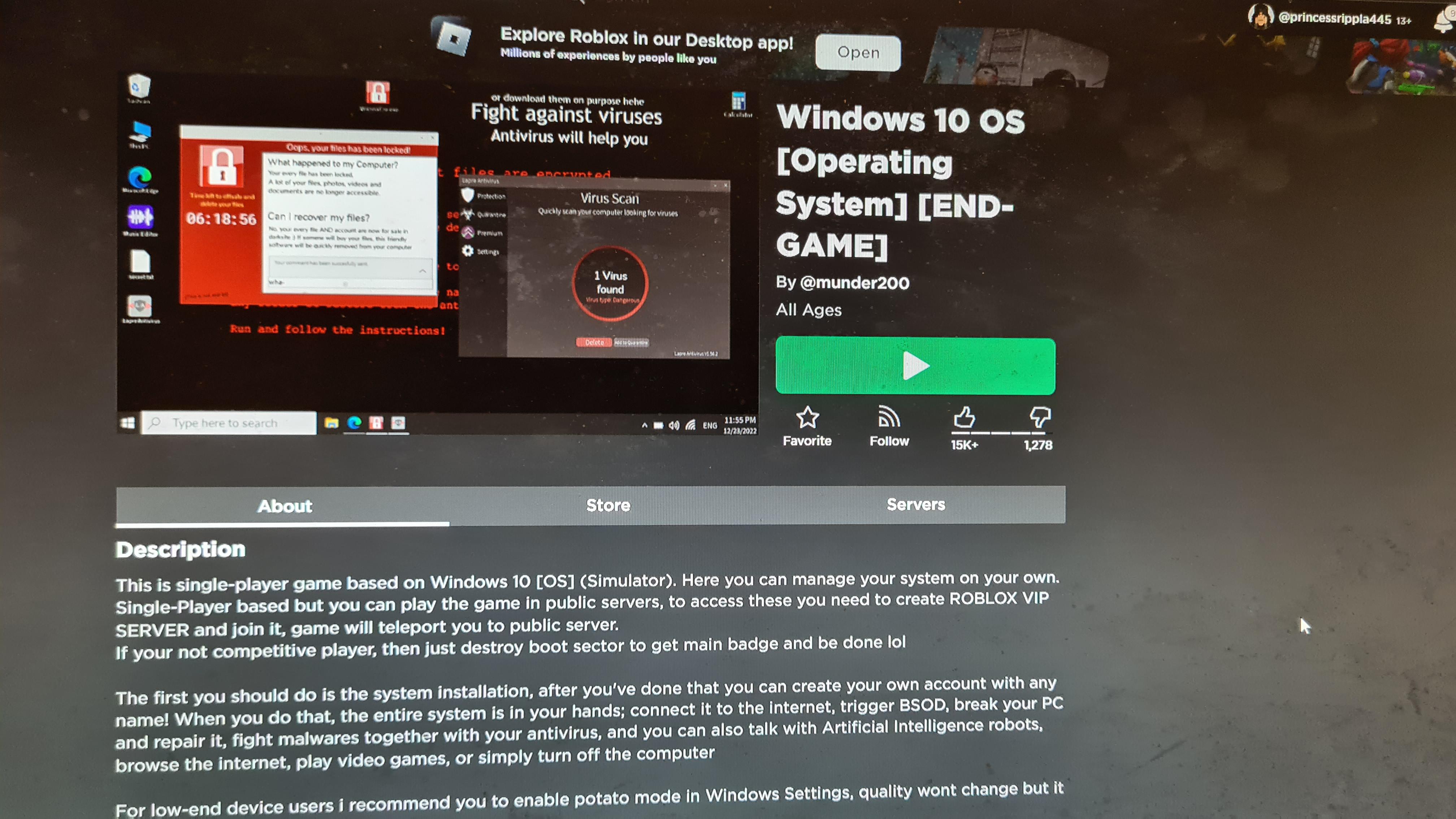 imagine if Microsoft saw this Windows 10 operating system on roblox platform and for sure ...