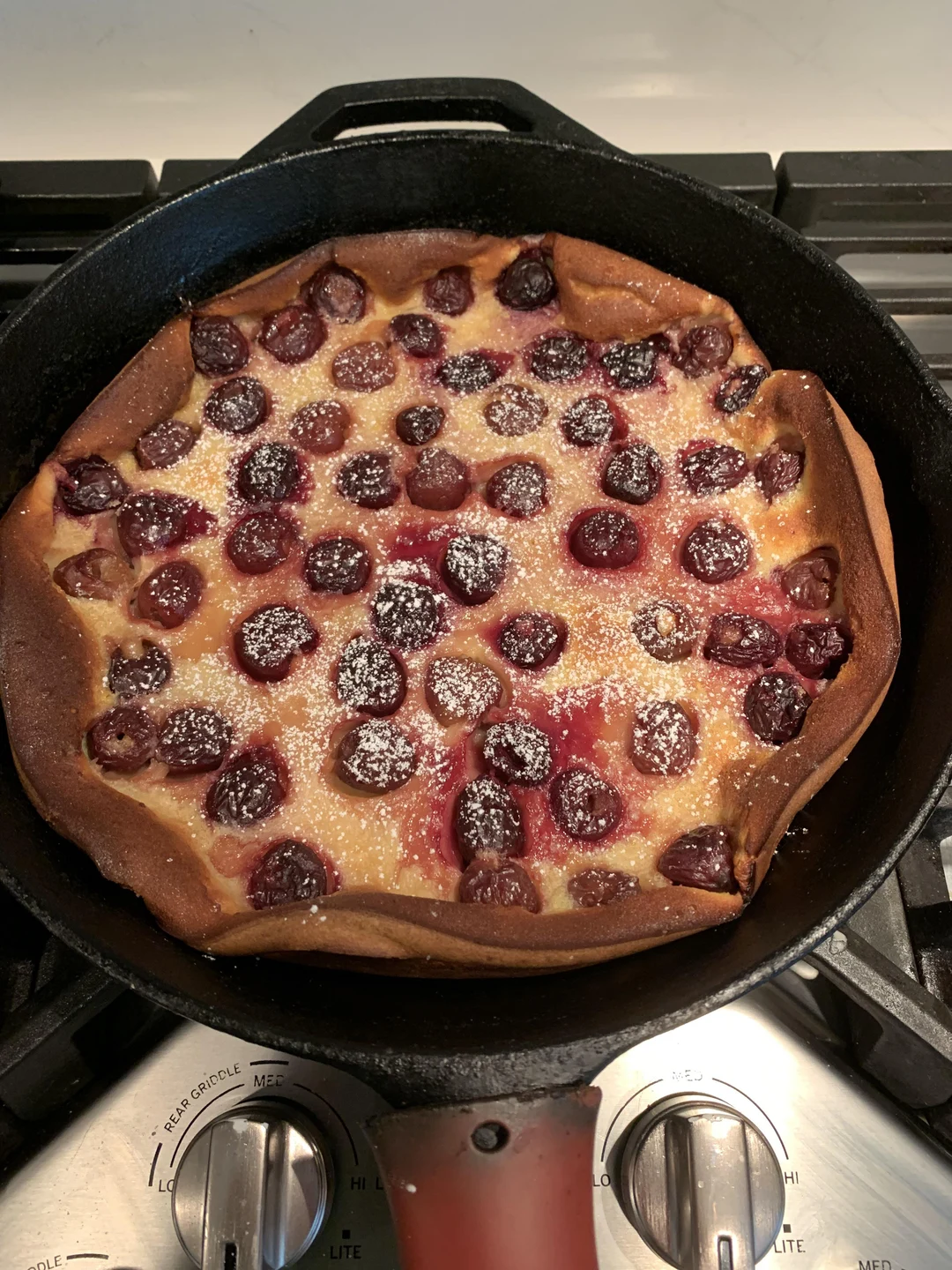 Not a pizza… cherry clafoutis with powdered sugar | Scrolller