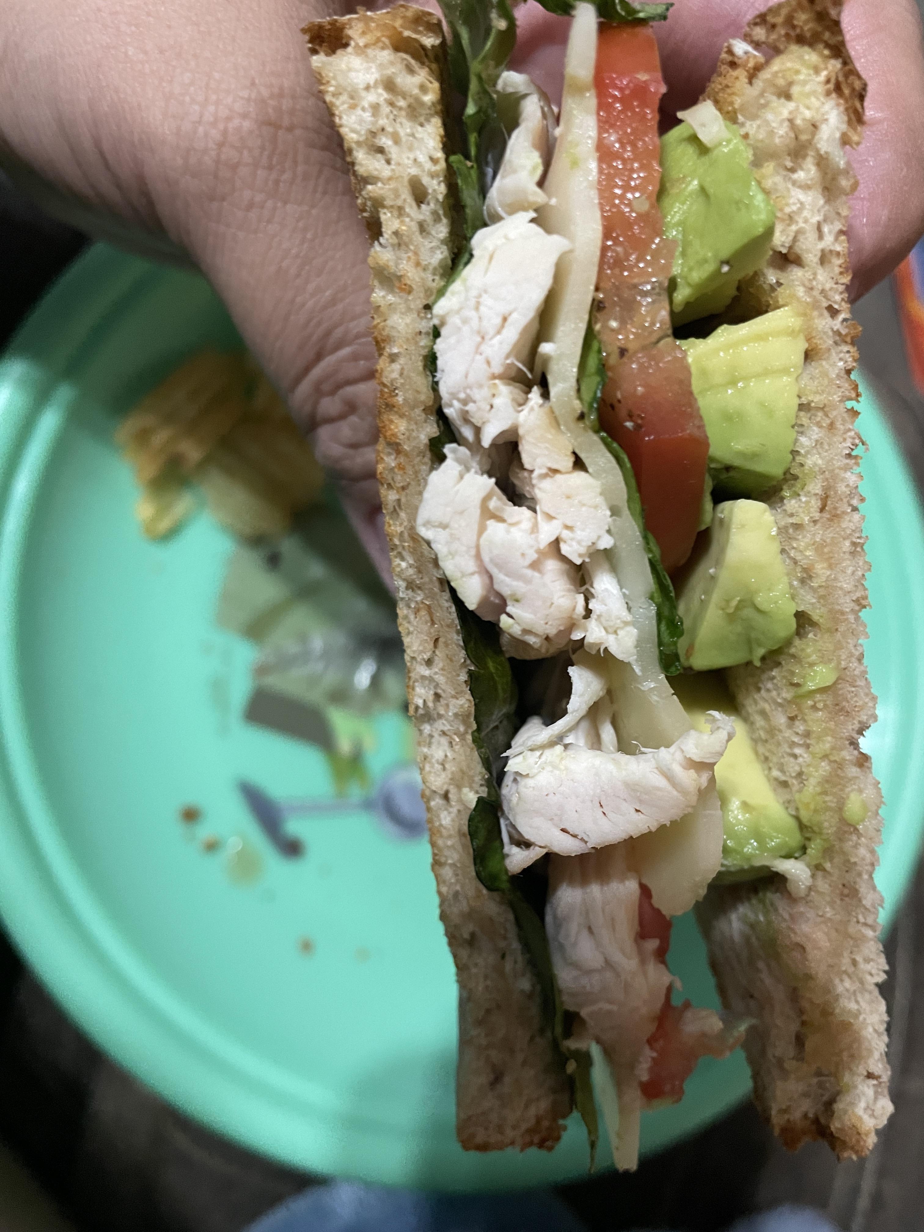 Rotisserie chicken, avocado, provolone, lettuce, tomato, s&p, buttermilk ranch on some good ol ...