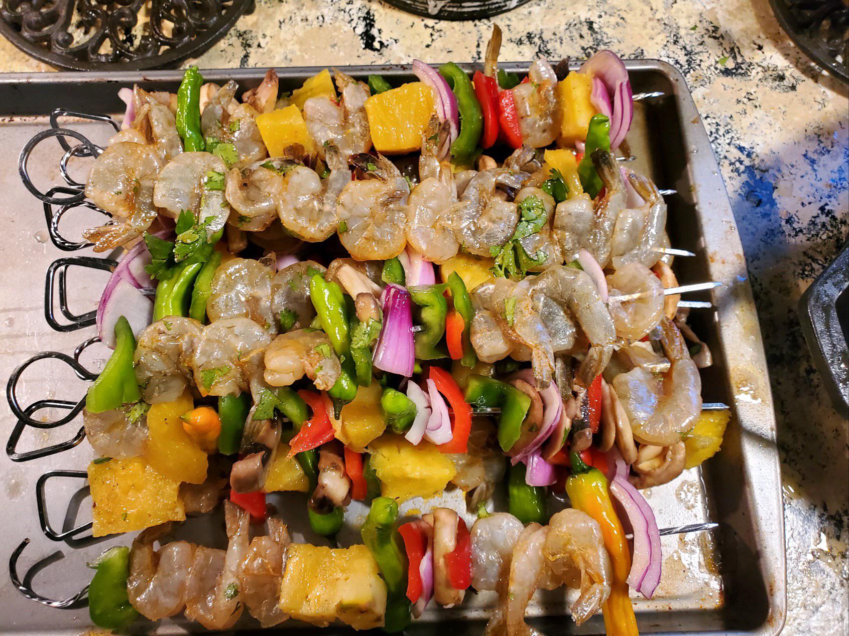 [homemade] tequila shrimp and pineapple kebobs (before grilling) | Scrolller
