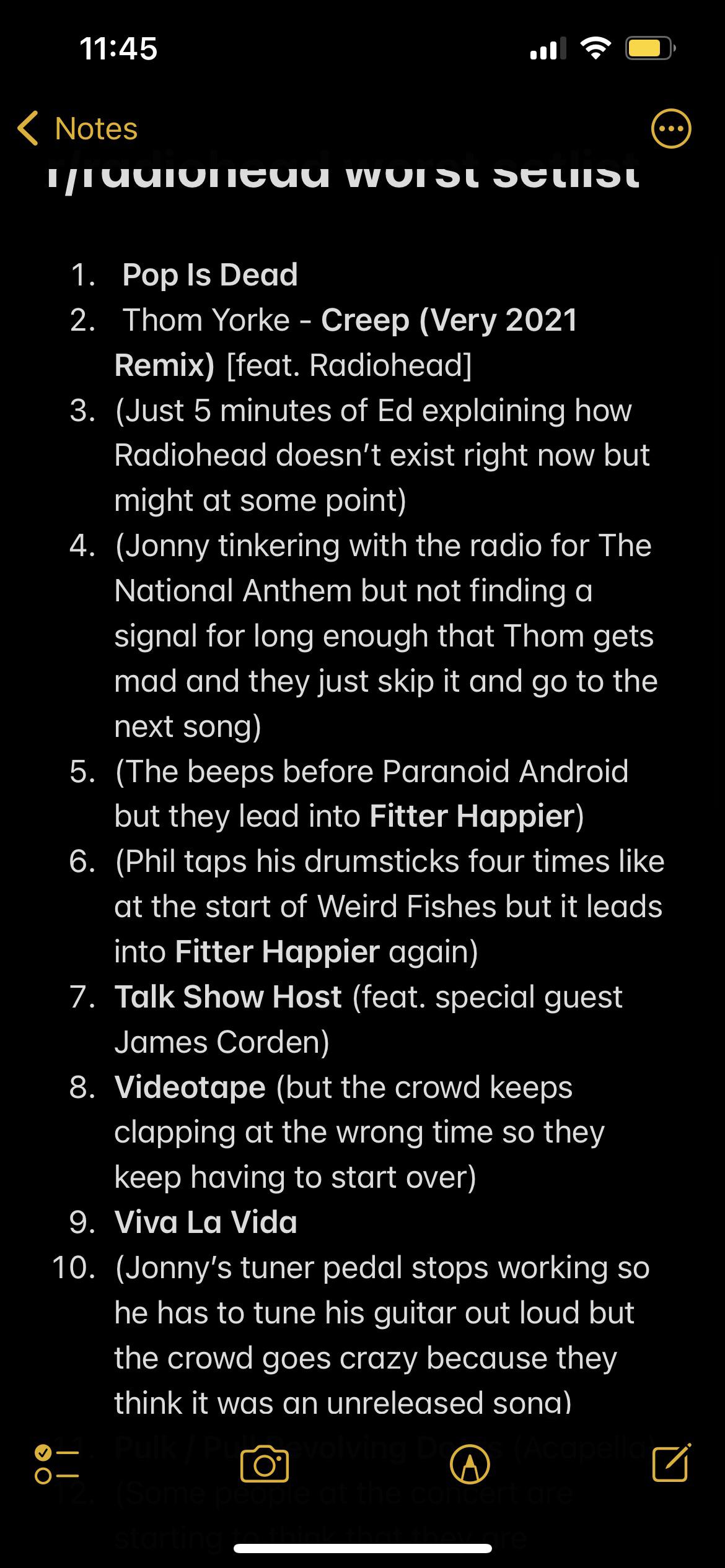 R/radiohead worst possible setlist DAY 14 | Scrolller