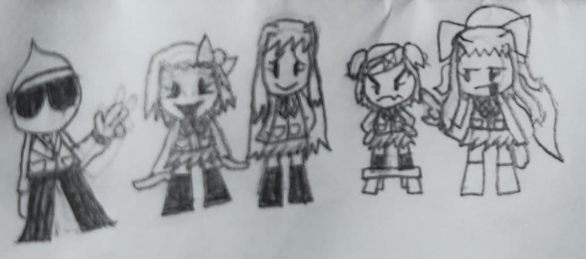 My rendition of the dokis, and my goober in the uniform :P (made this from memory) | Scrolller
