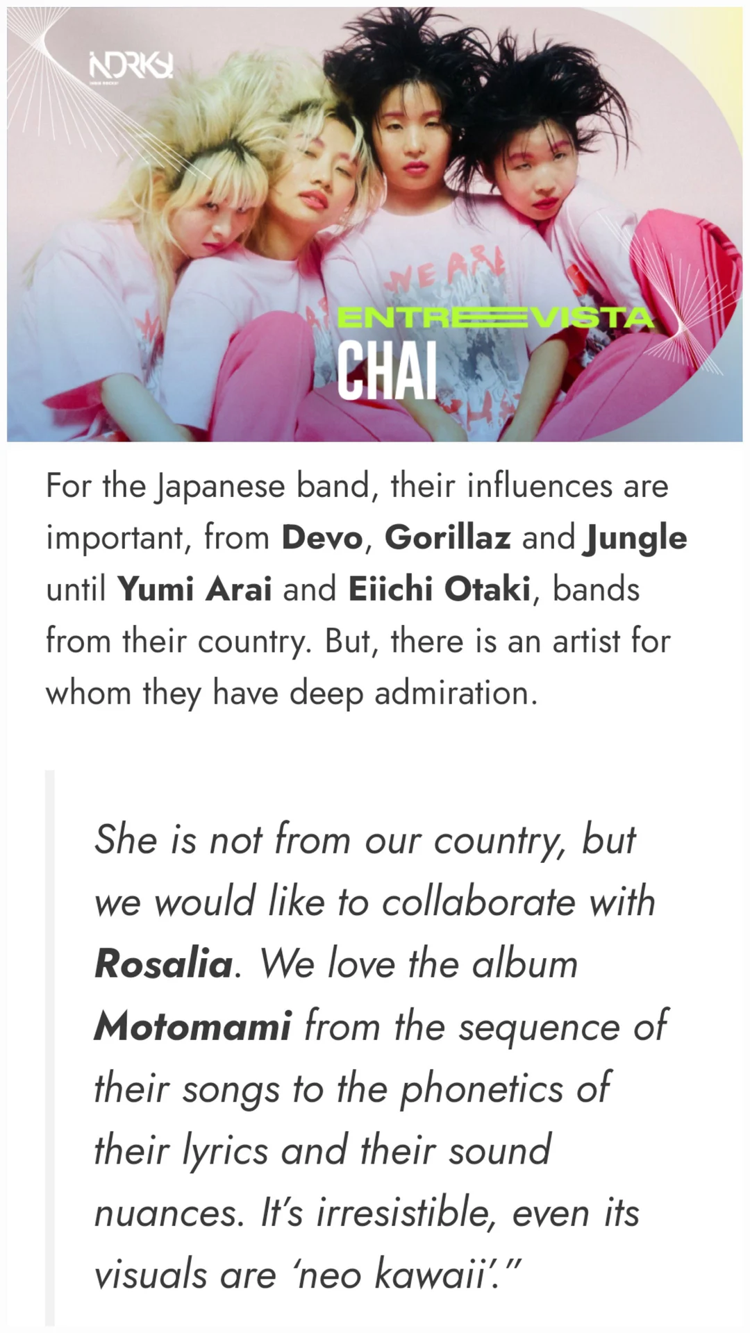 Japanese band CHAI in a recent interview | Scrolller