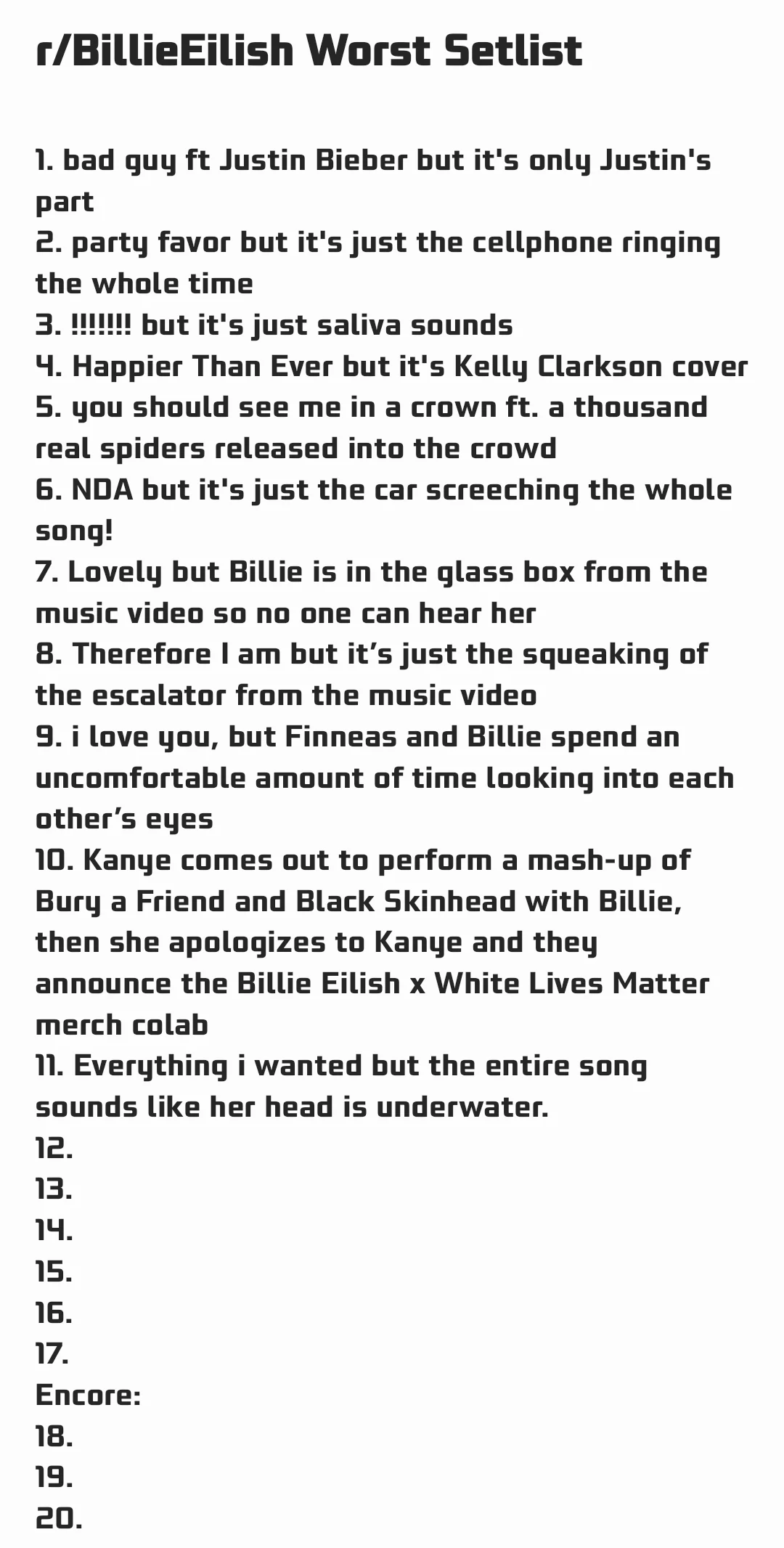 DAY 12: r/BillieEilish Worst Setlist: little mermaid edition | Scrolller