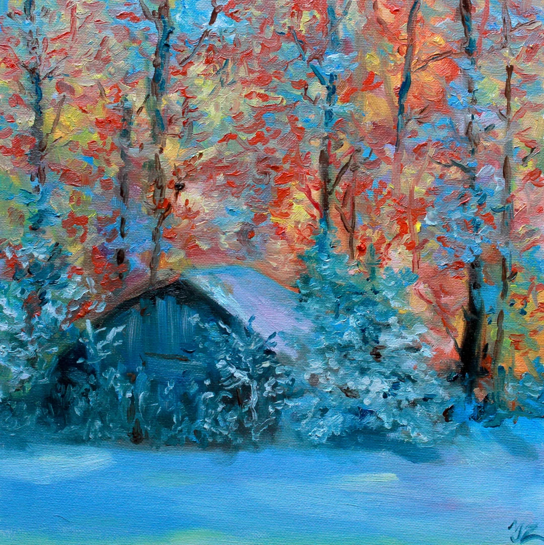 I painted this sunset last winter. Me, 30x30, oil on canvas board. | Scrolller