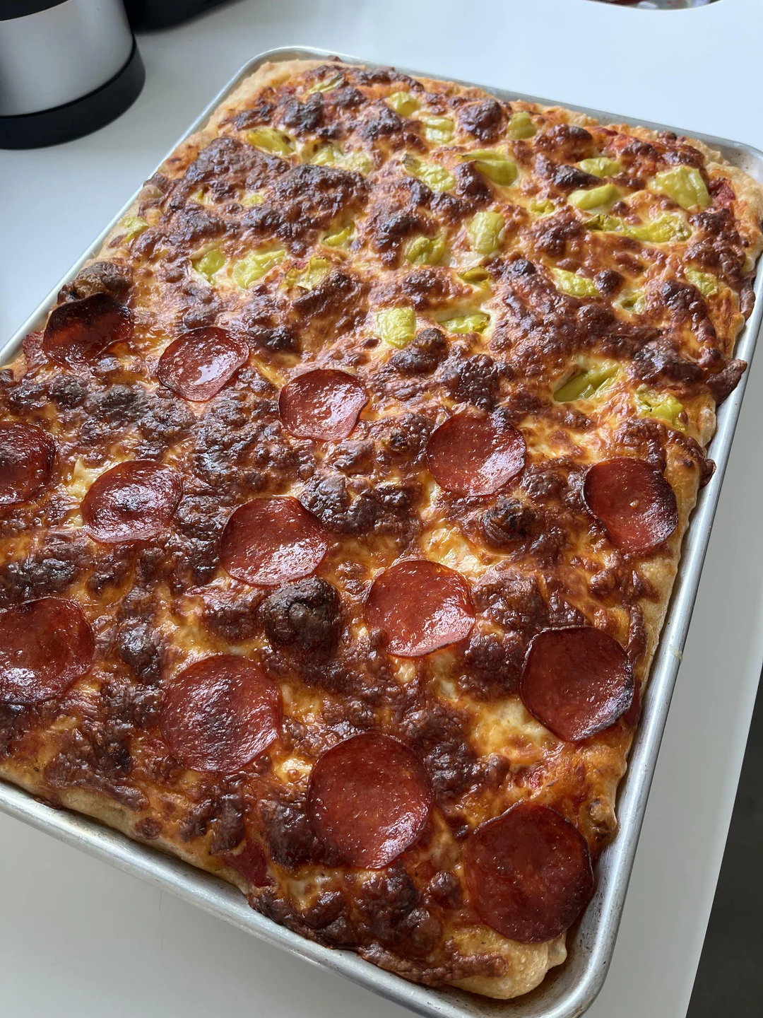 Half pepperoni half pepperoncini focaccia pizza | Scrolller