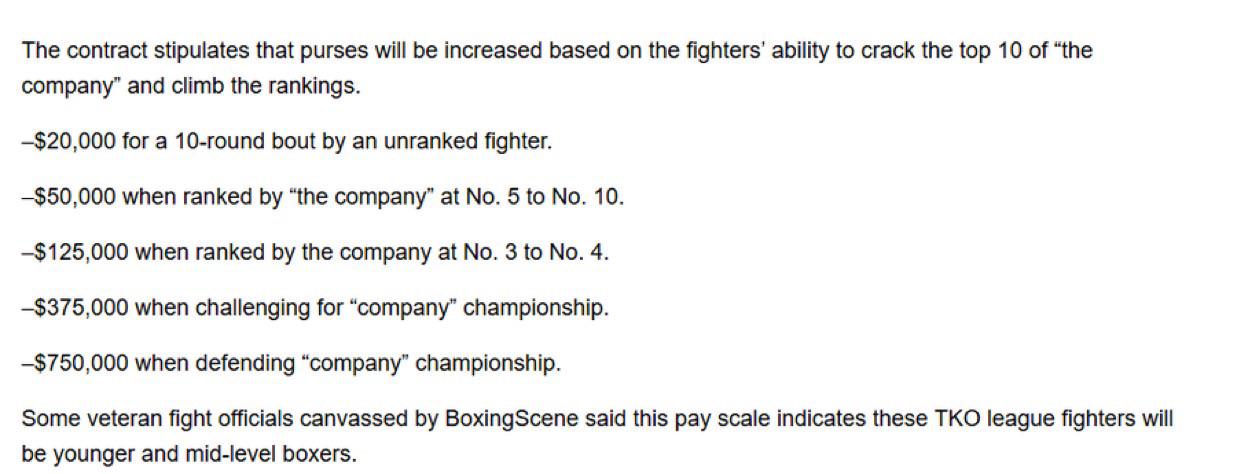 Proposed Pay Scale for new TKO Boxing promotion | Scrolller