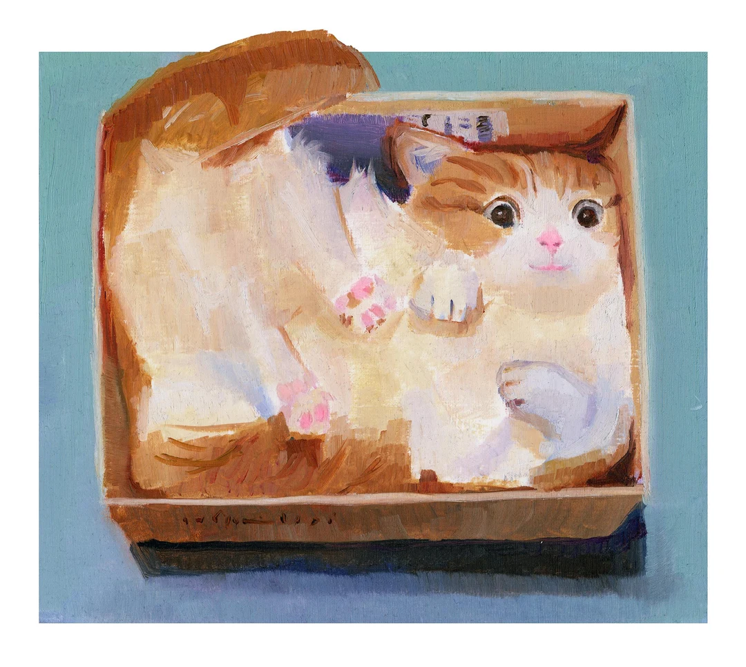 Cat in a Box, Me(MRZDraws), Oil Paint, 2023 | Scrolller
