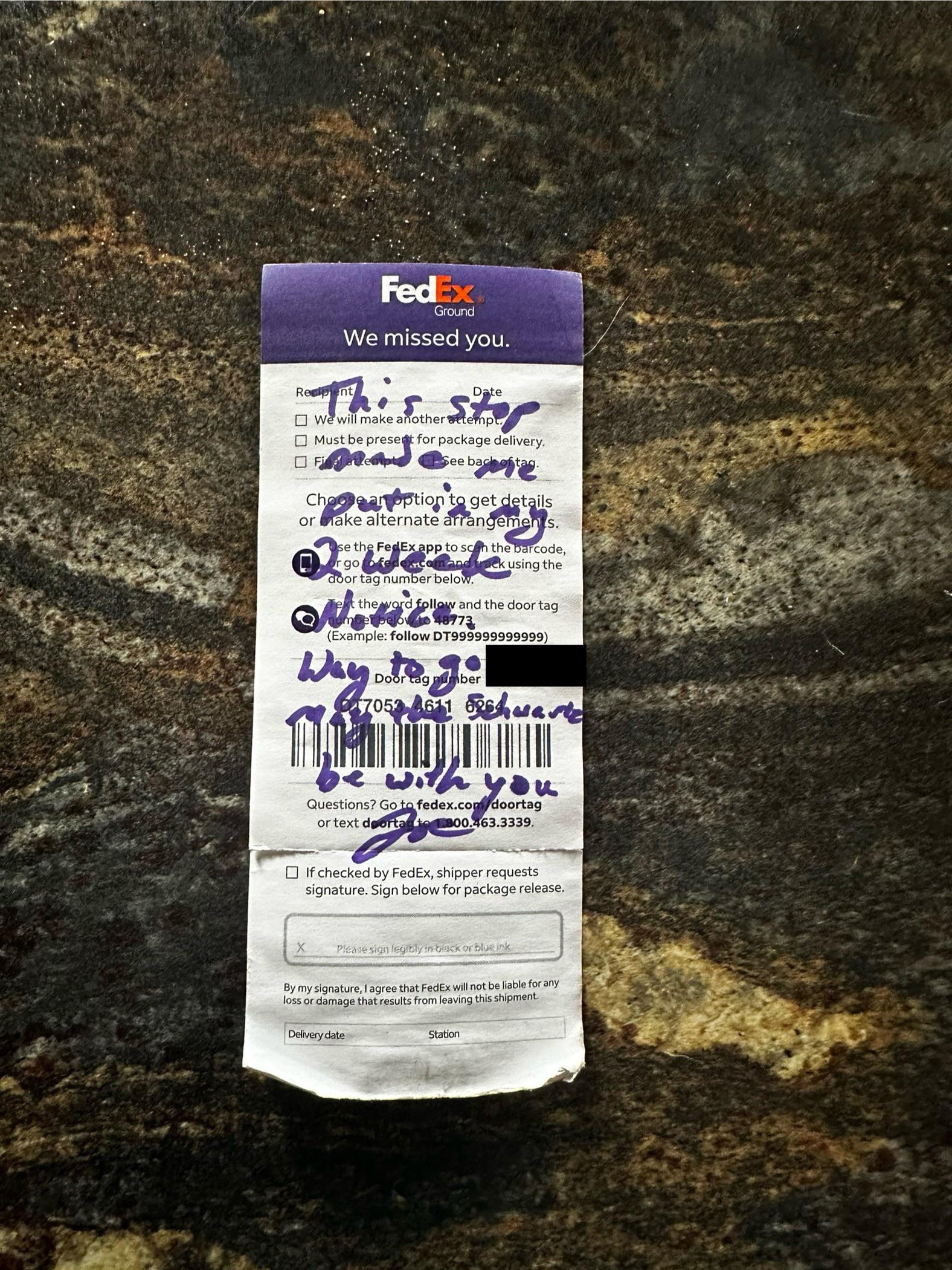 Note FedEx driver left on my package this morning | Scrolller