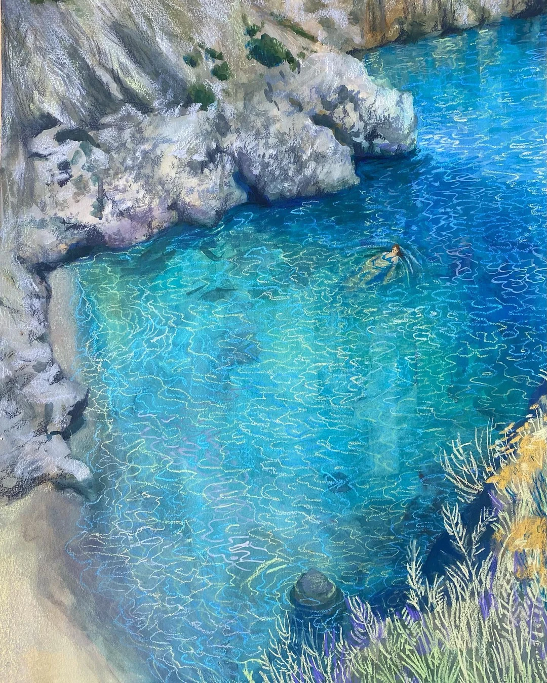 a date with the sea, me, gouache and crayon, 2022 | Scrolller