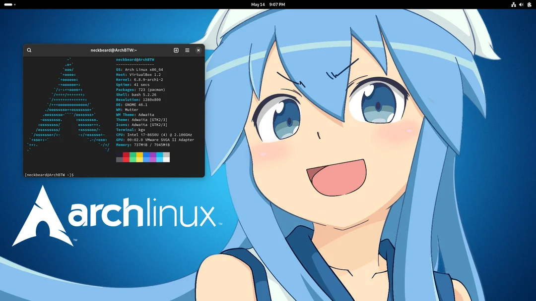 [GNOME] Installed Arch for the first time in a VM (surprisingly easy with archinstall) so here's ...