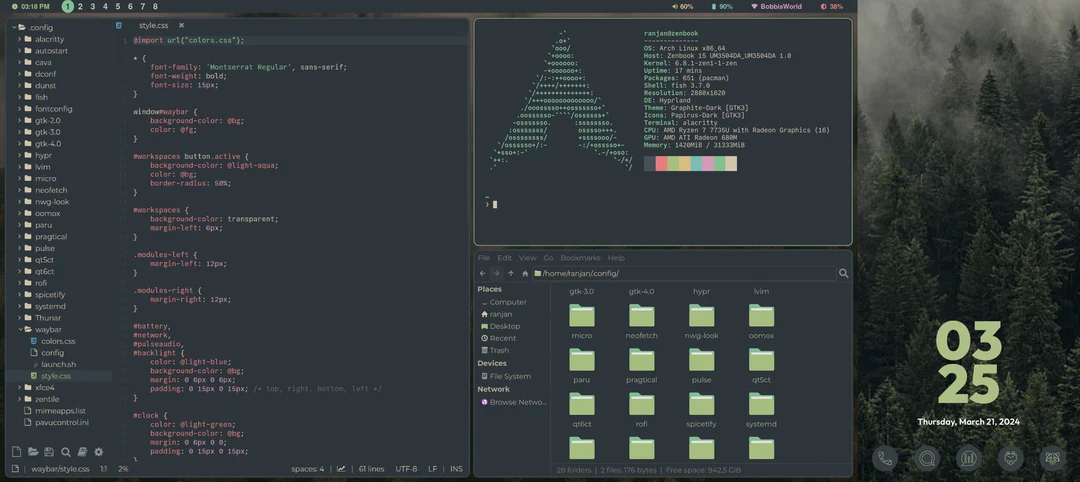 [hyprland] everforest on desktop and phone | Scrolller