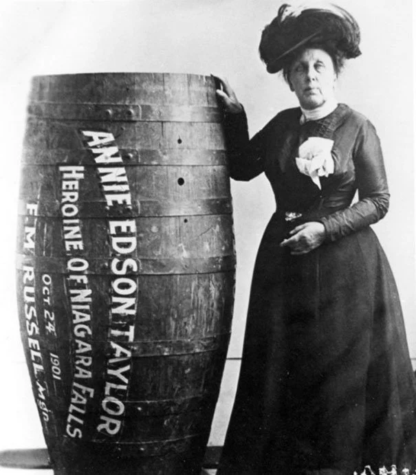 Annie Edison Taylor, the first person to survive going over Niagara Falls in a barrel, 1901 ...