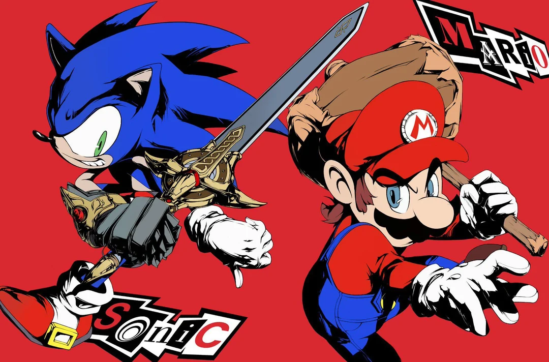 Mario and Sonic in Persona 5’s art style. (By @Blazykun) | Scrolller