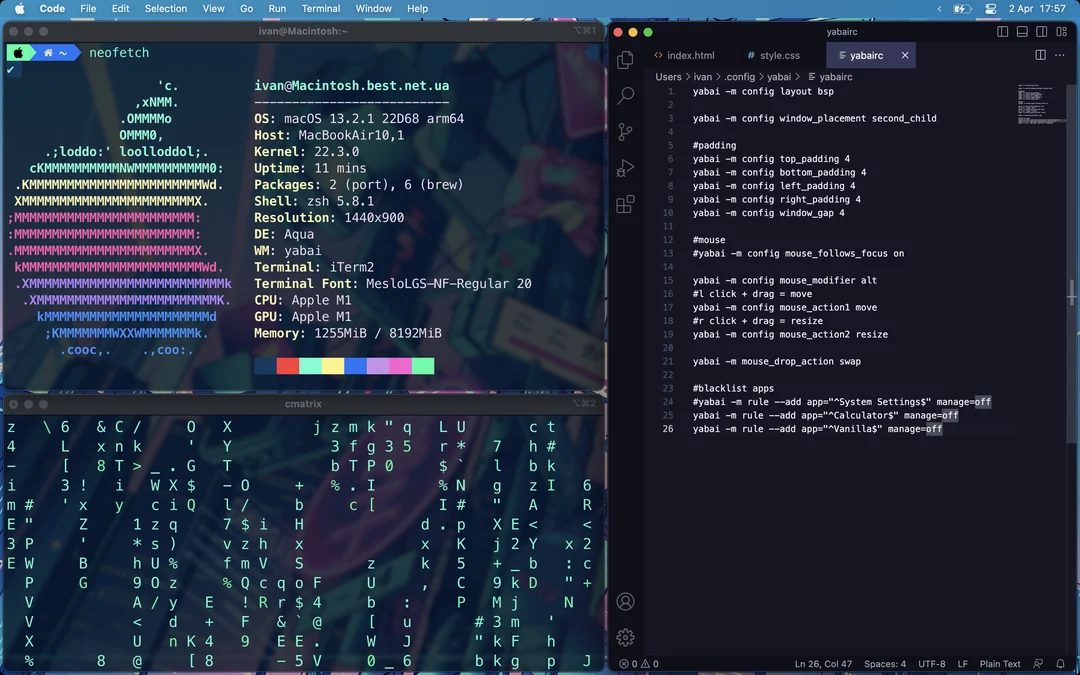 [Yabai] Finally installed a proper wm and terminal on a mac. | Scrolller