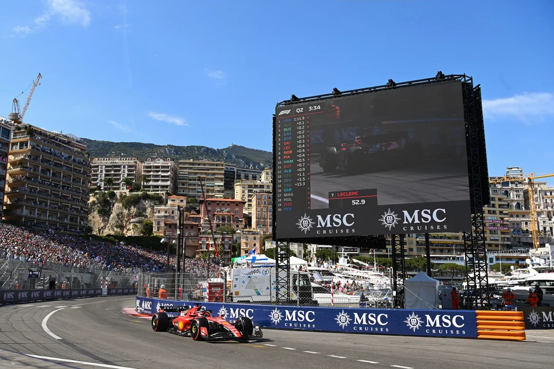 Charles Leclerc (Ferrari SF-23) with nice detail on screen showing how late is "live" coverage ...