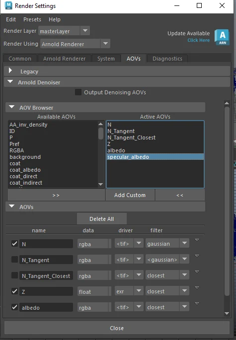 Is there any way to render a specularity or roughness pass with Maya Arnold AOV? | Scrolller