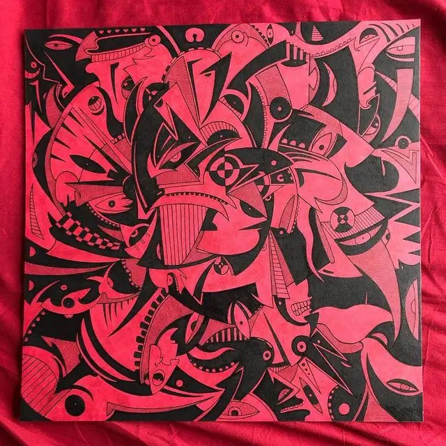 My marker drawing, “desires” from 2021. Every face turns into another each time it’s rotated 90 ...