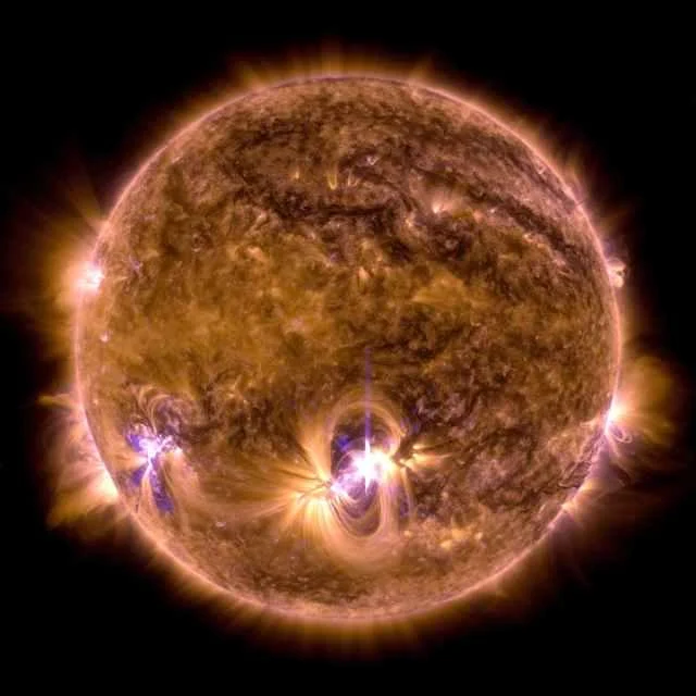 Our Sun, a main sequence star, emits a strong solar flare flashes in this image captured by NASA ...