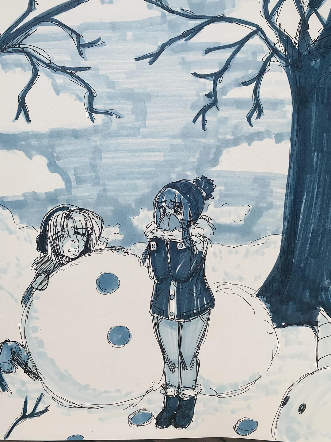 Snowman Mishap, ArkufiaahArt(me), Fineliner and Alcohol Markers, 2023 | Scrolller