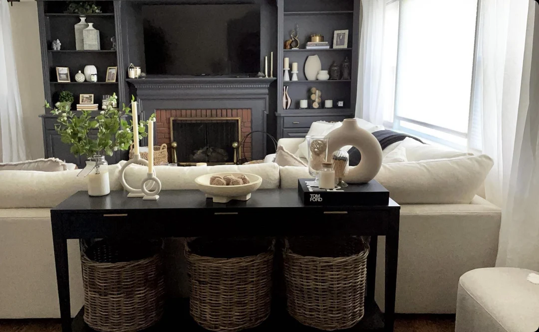 My cozy living room, hand painted the built-ins ourselves! | Scrolller