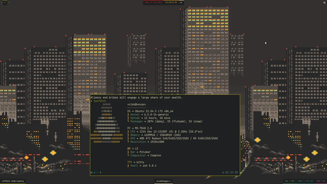 Discover more like Unixporn: [i3wm + polybar] my first ever rice. don't mind high ram usage btw ...