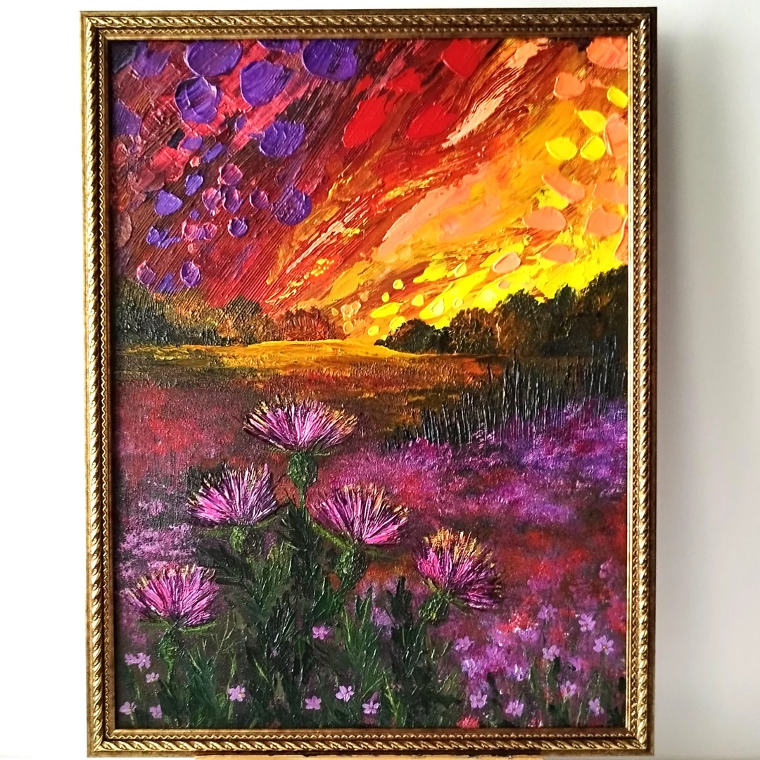 Colorful sunset, me (I. Mamaev), acrylic on canvas board, 2023 | Scrolller