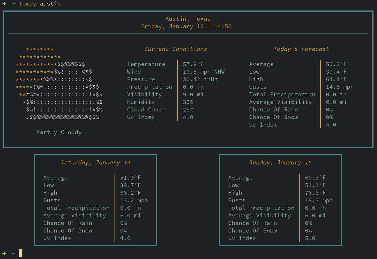 [OC]: tempy: render beautiful weather data to your terminal | Scrolller