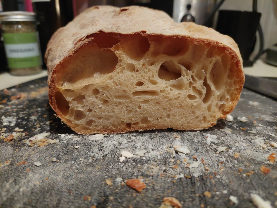 My first ciabatta! Does anyone know why the lower half is denser? | Scrolller