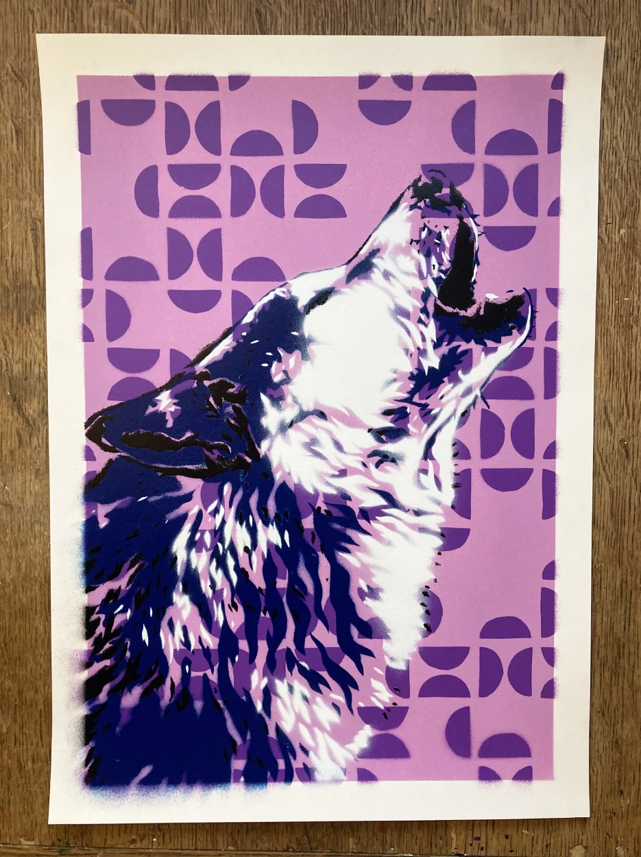 Wolf, Simon Bonner (me), spraypaint and hand cut stencils, 2022 | Scrolller