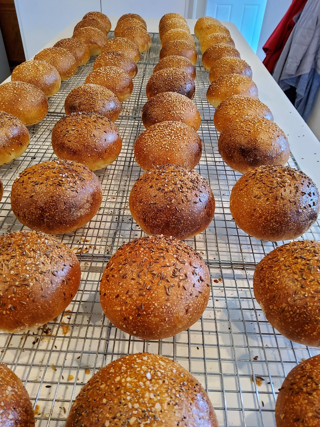Mom wanted only my bread for her 80th B day party. I made her favorite semolina salt rolls ...