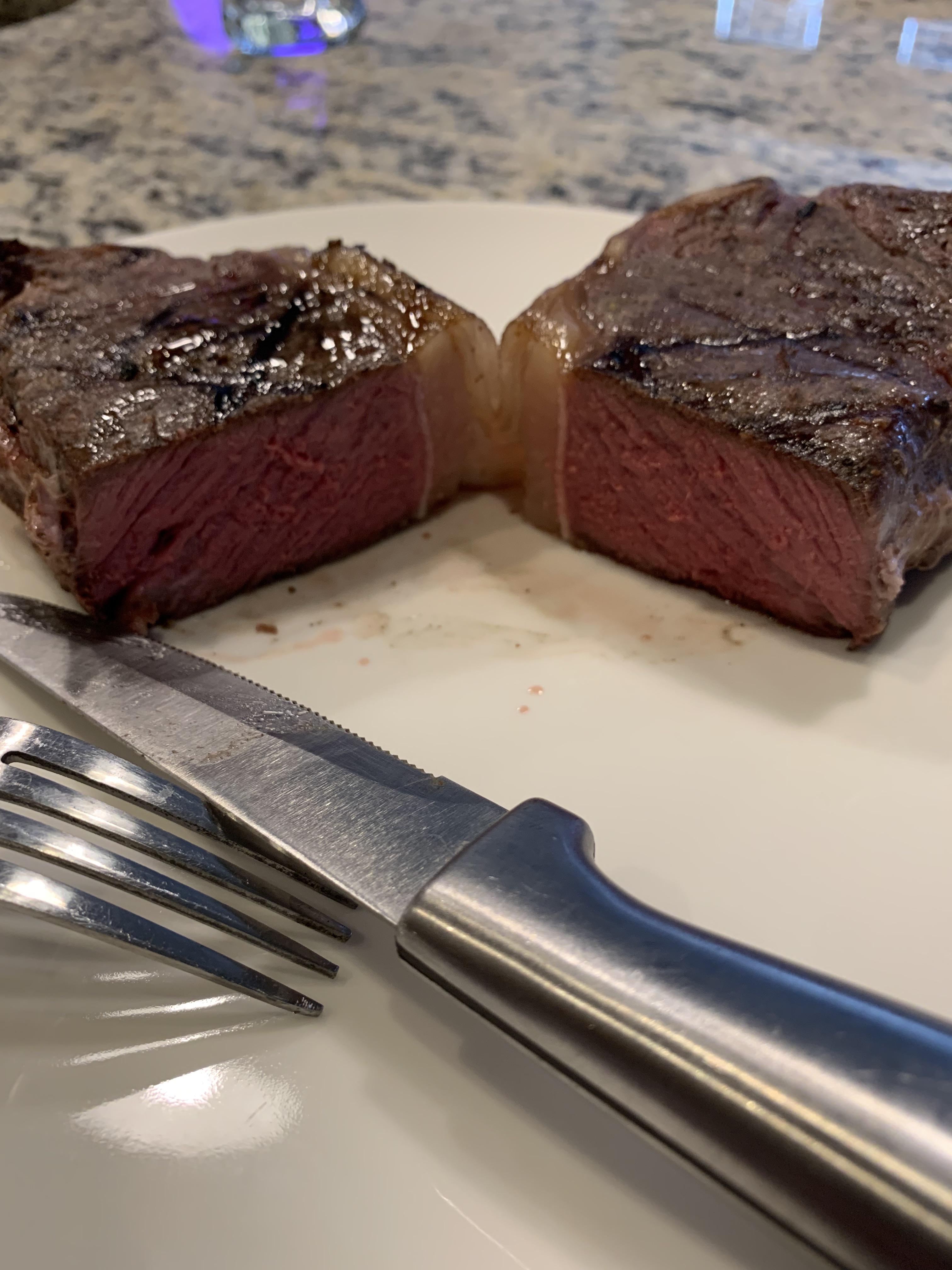 First time NY strips from last weekend. 135 degrees F for 2 hours and ...