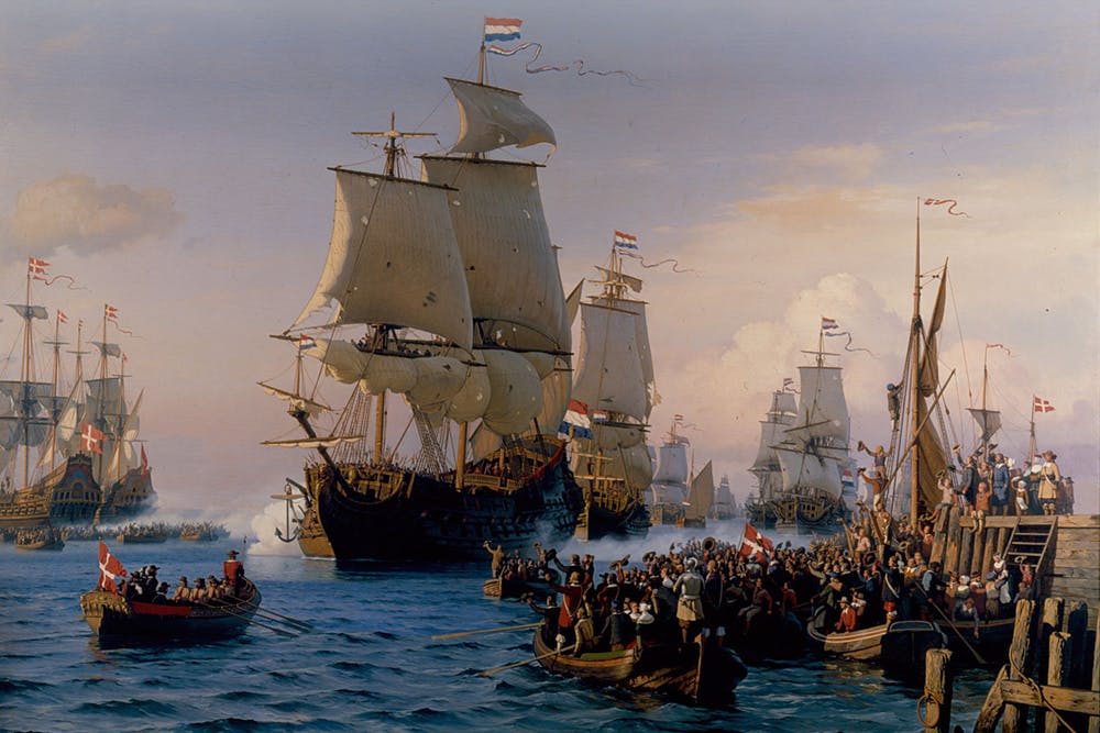 The arrival of the Dutch fleet at Copenhagen, 1658. The Dutch fleet under admiral Obdam had ...