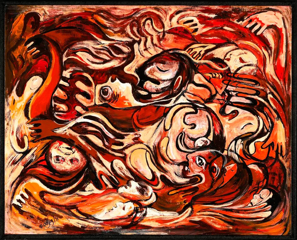 Genocide No.1, Daphne Odjig, painting, 1971 | Scrolller