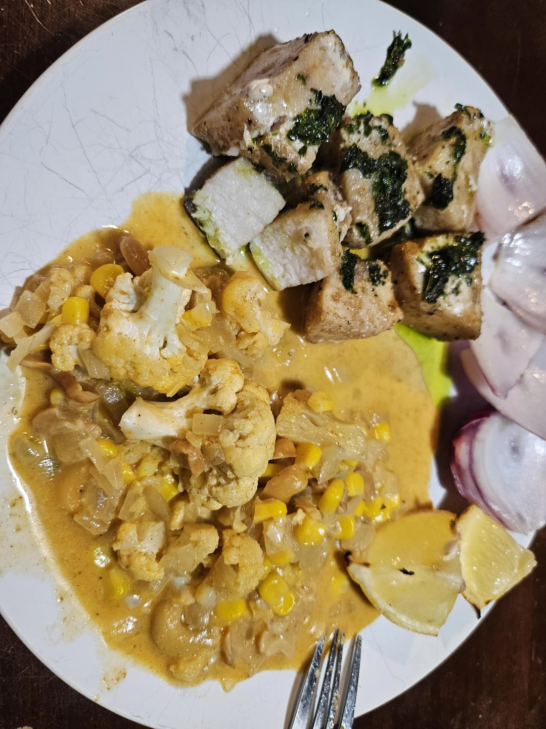 Swordfish skewer and coconut curry cauliflower | Scrolller