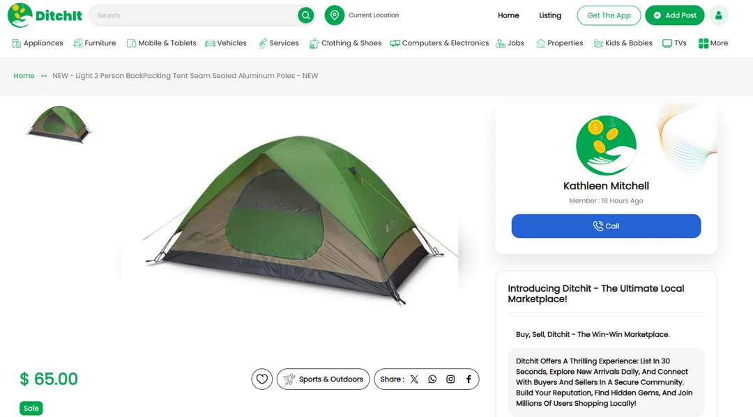 NEW - Light 2 Person BackPacking Tent Seam Sealed Aluminum Poles - NEW | Scrolller