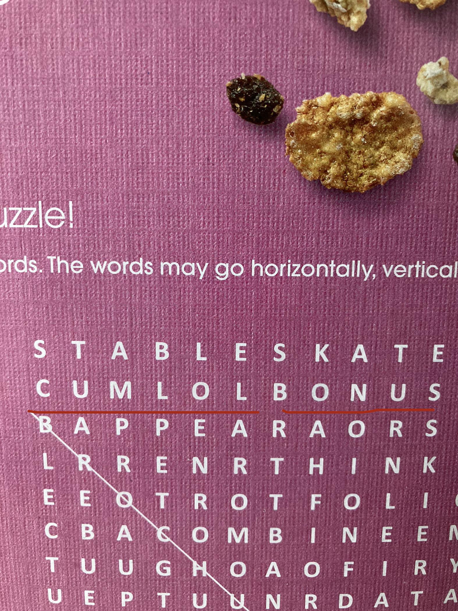 The word search on my cereal box. | Scrolller